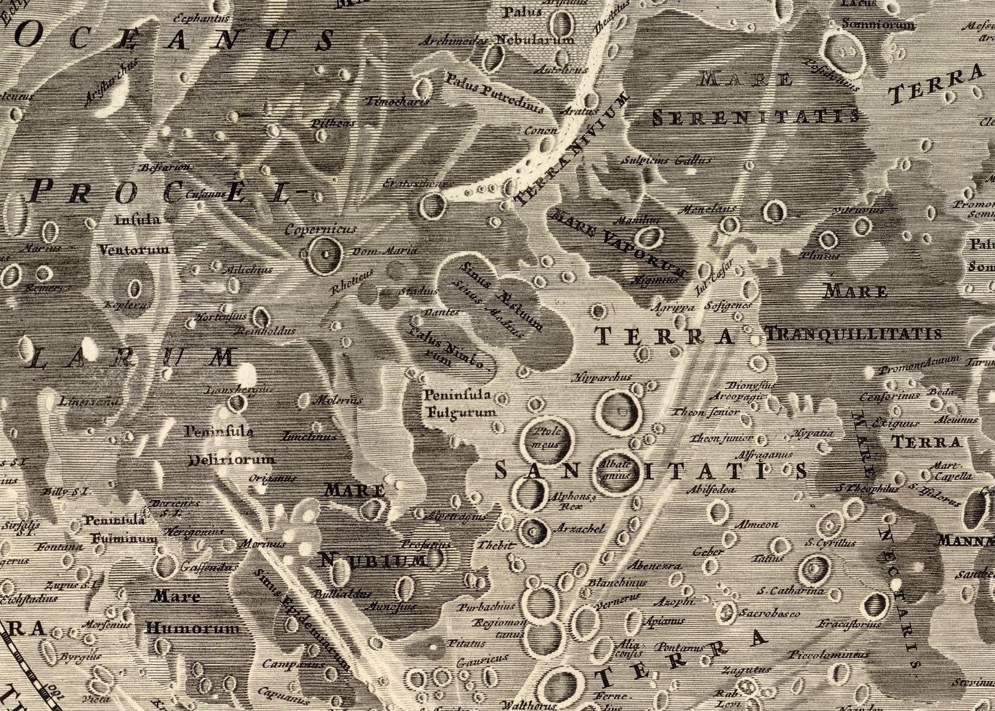 Moon Map 1708, Old Map of the Moon in High Resolution Prints up to ...
