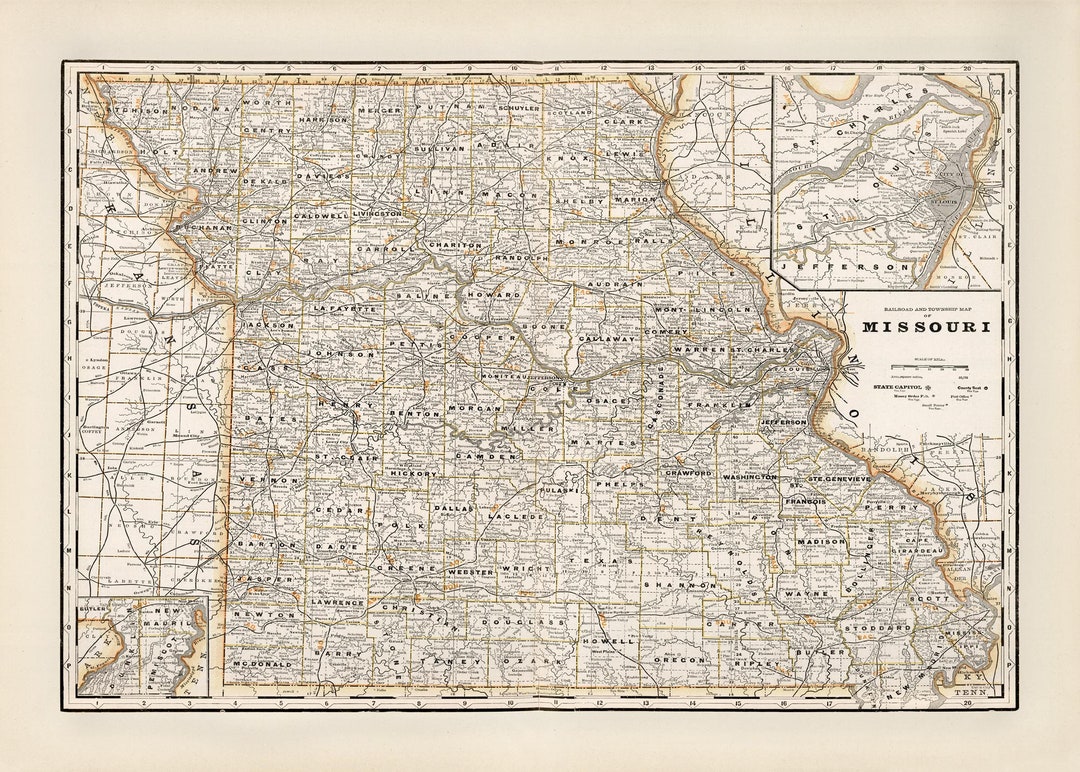 Missouri State Map 1891, Old Map of Missouri State in High Resolution ...
