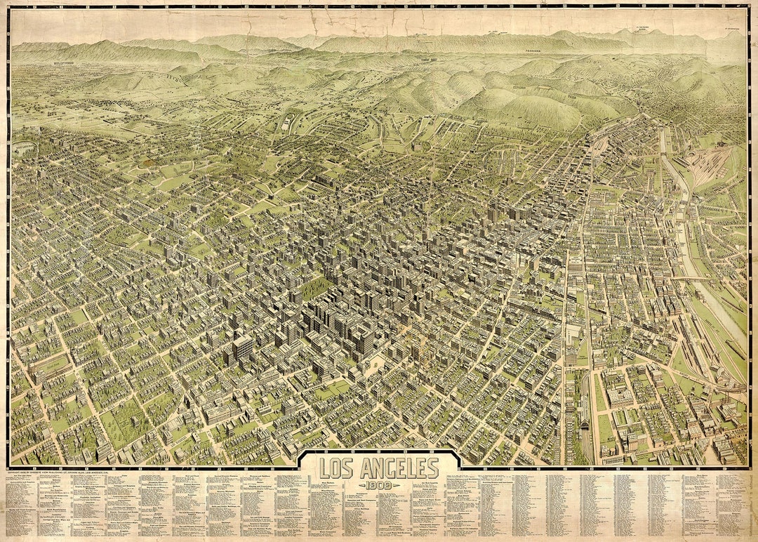 Los Angeles Map 1909, Vintage Map of Los Angeles, CA in High Resolution ...