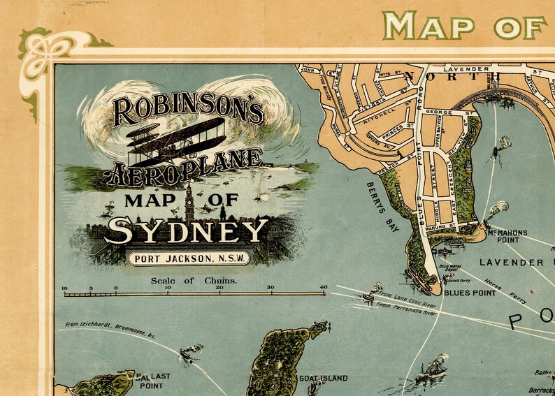 Sydney Map 1922 Old Map of Sydney Australia in High - Etsy
