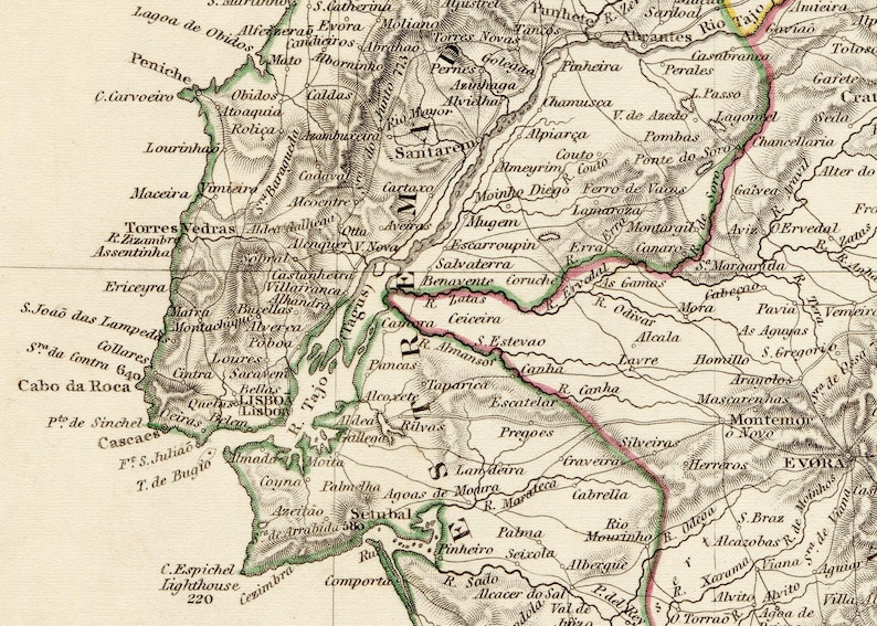 Map of Portugal 1831, Vintage Portugal Map in High Resolution Prints up ...