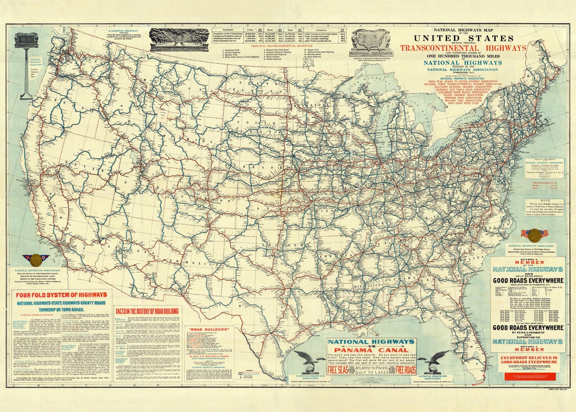 US Map 1915 Vintage Road Map of United States in High | Etsy
