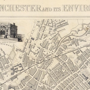 Manchester Map 1851, Vintage Map of Manchester, England in High ...