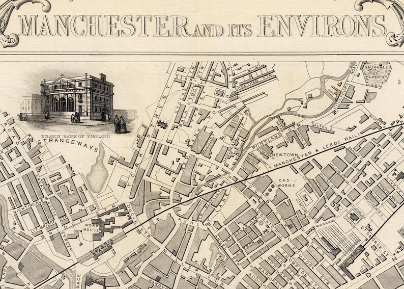 Manchester Map 1851 Vintage Map of Manchester England in | Etsy