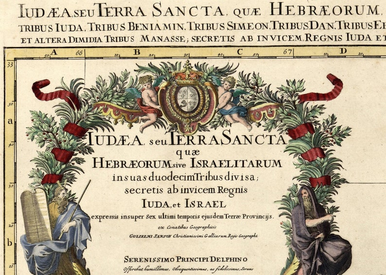 Holy Land Map 1696, Old Biblical Map of Holy Land, Israel in High ...