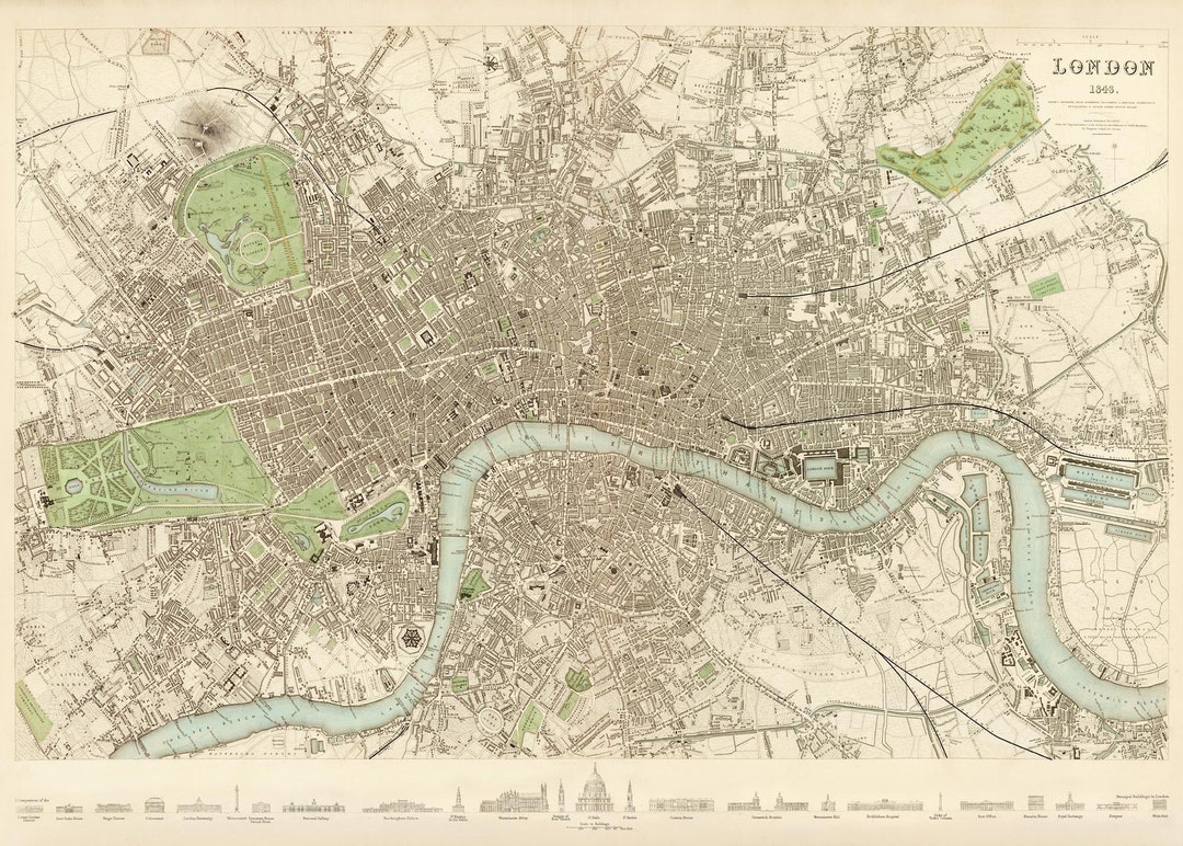 Old London Map 1843, Vintage Victorian Map of London, England in High ...