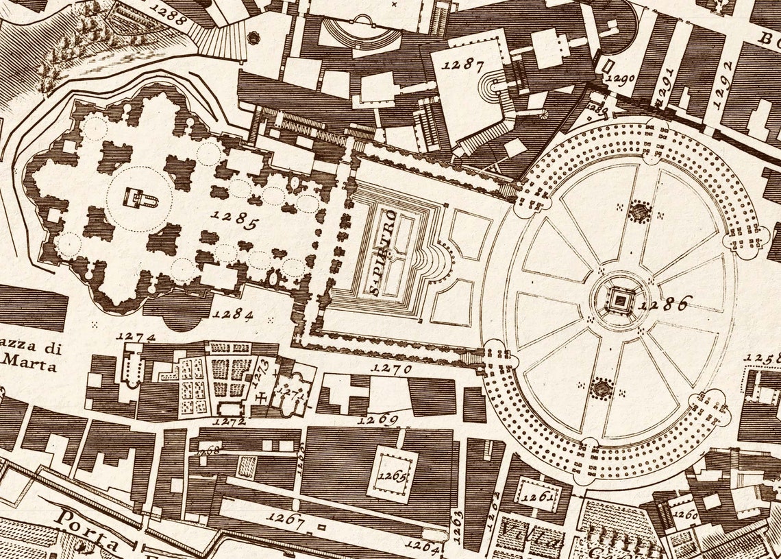 Vatican Map 1748, Old Map of Vatican City, Rome in High Resolution ...