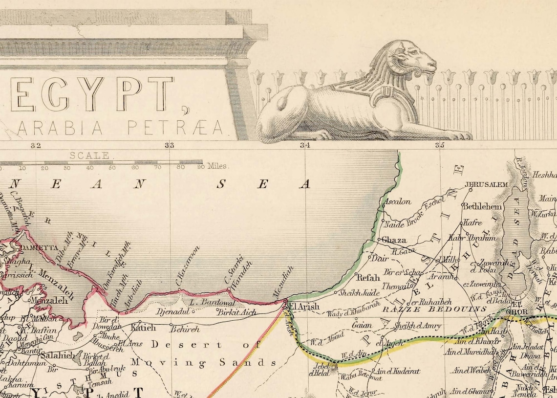 Old Egypt Map 1851, Pictorial Map of Egypt With Ancient Egyptian Sites ...