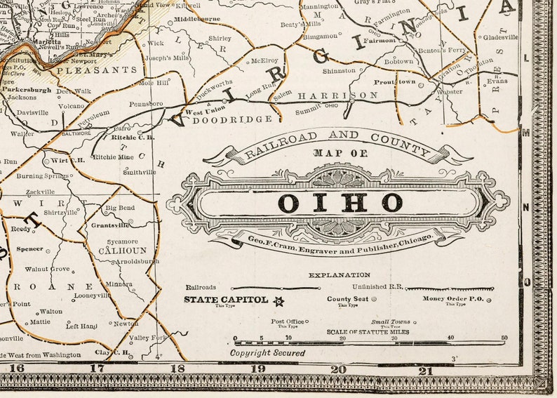 Ohio State Map 1891 Vintage Map of Ohio State in High - Etsy