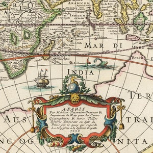Map of the World 1636, Colorful Old World Map in High Resolution Prints ...