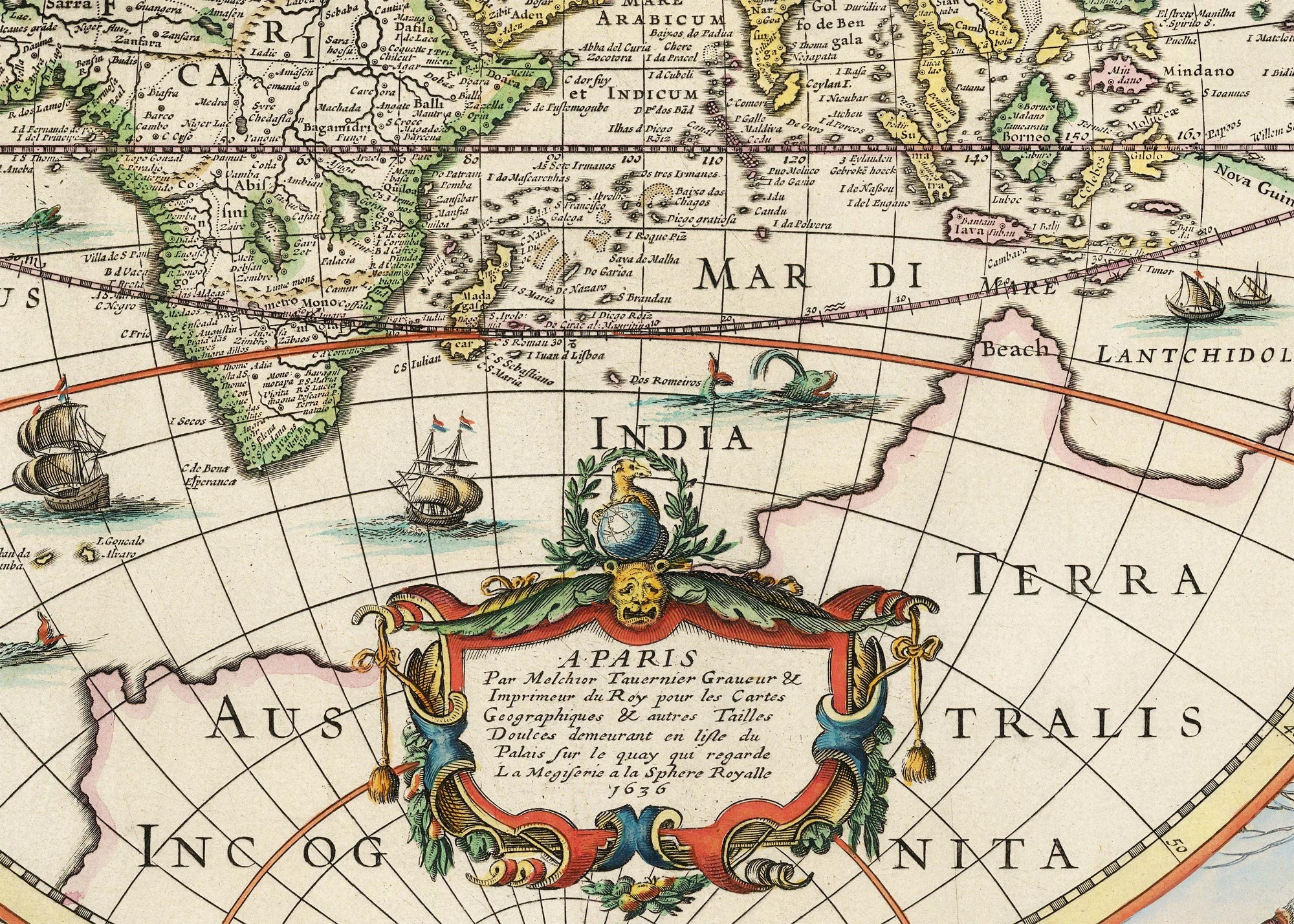 Map of the World 1636, Colorful Old World Map in High Resolution Prints ...