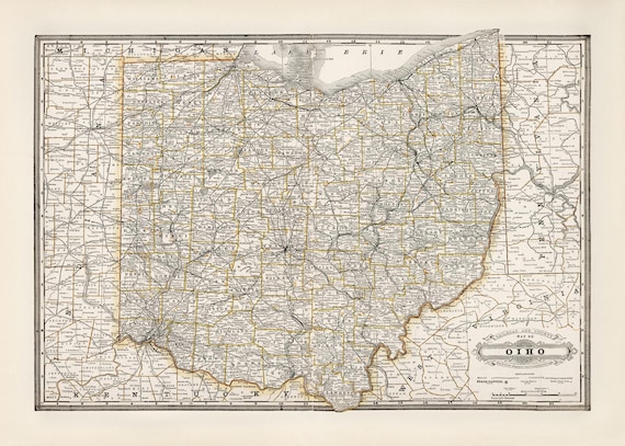 Ohio State Map 1891 Vintage Map of Ohio State in High - Etsy