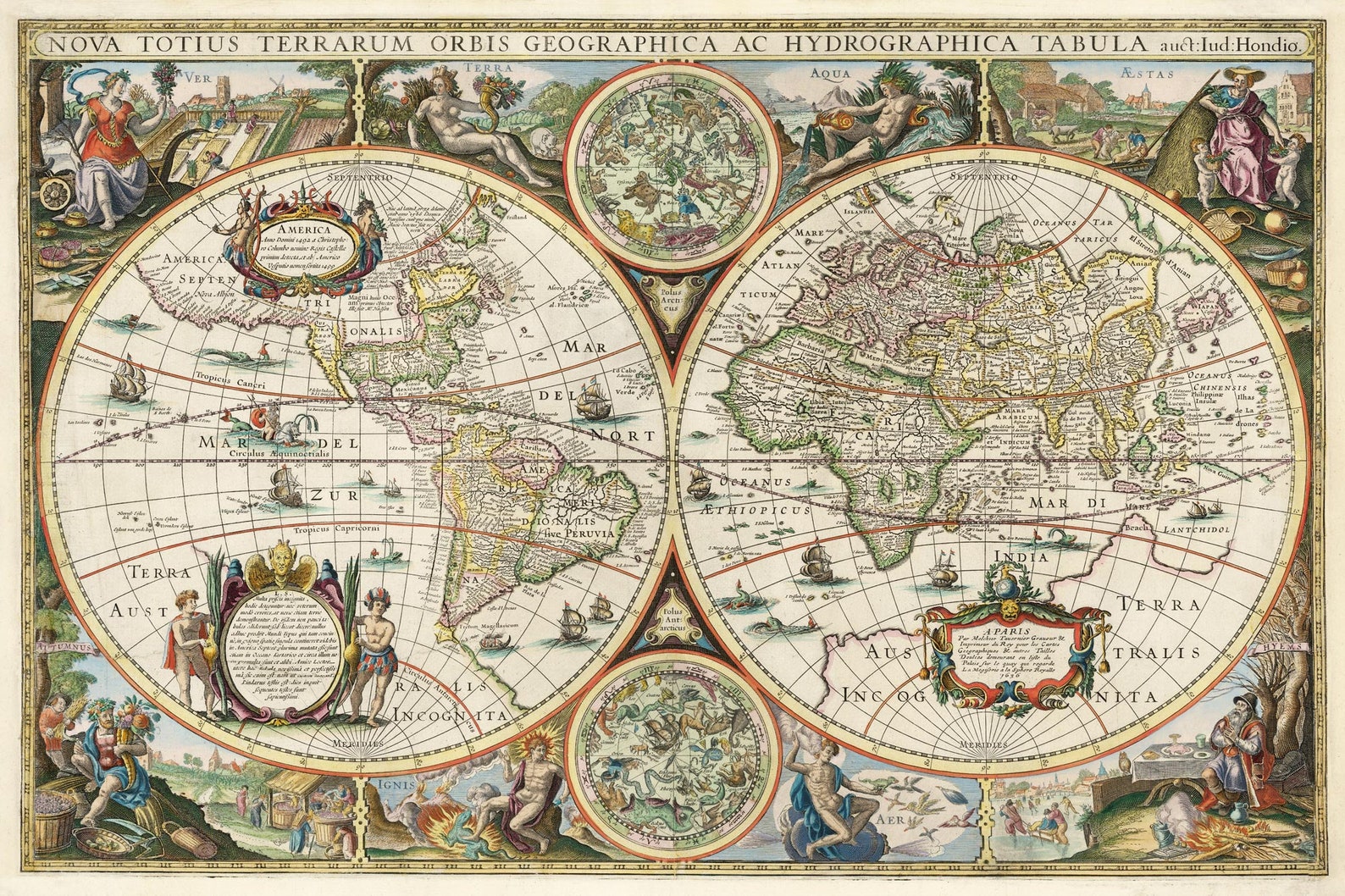 Map of the World 1636, Colorful Old World Map in High Resolution Prints ...