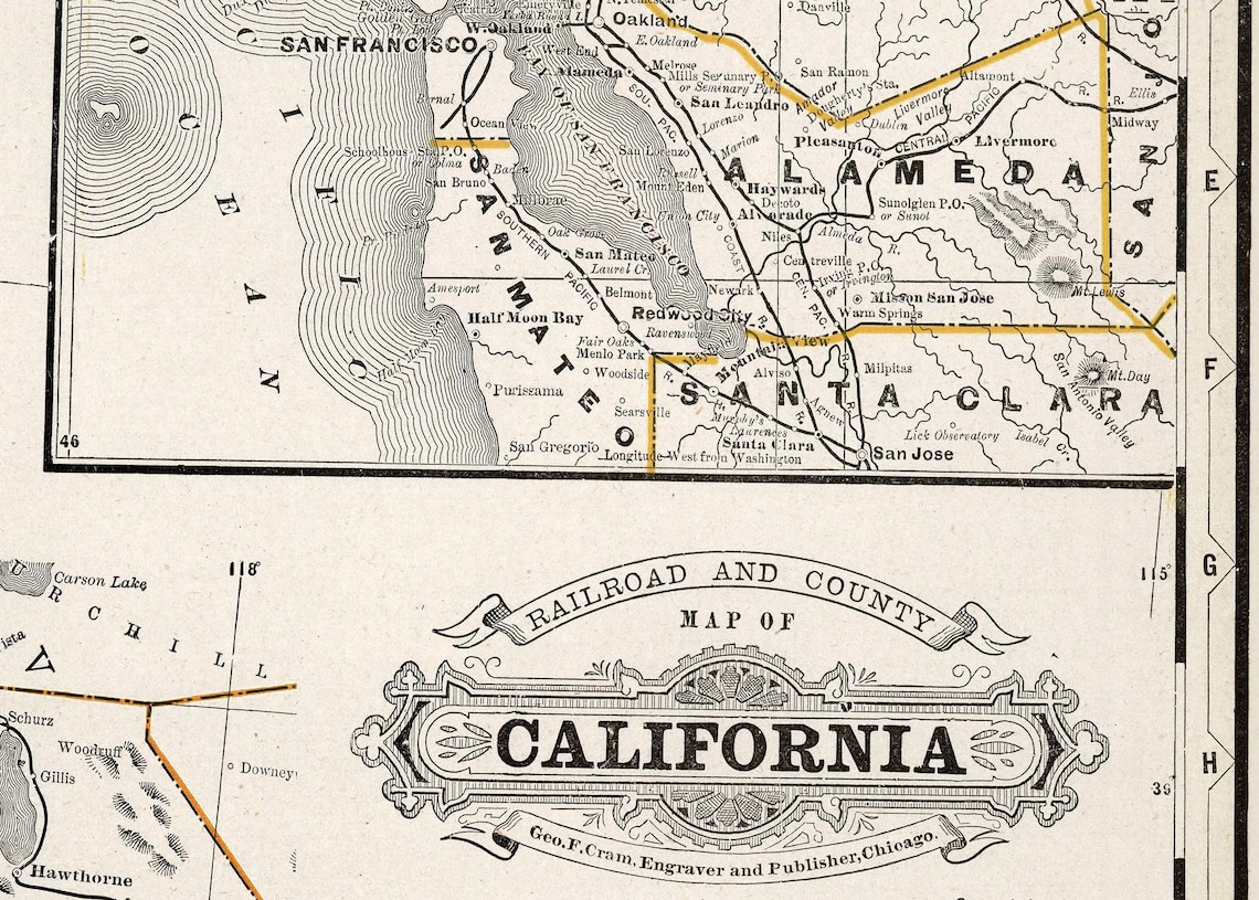 California State Map 1891 Old Map of California in High - Etsy