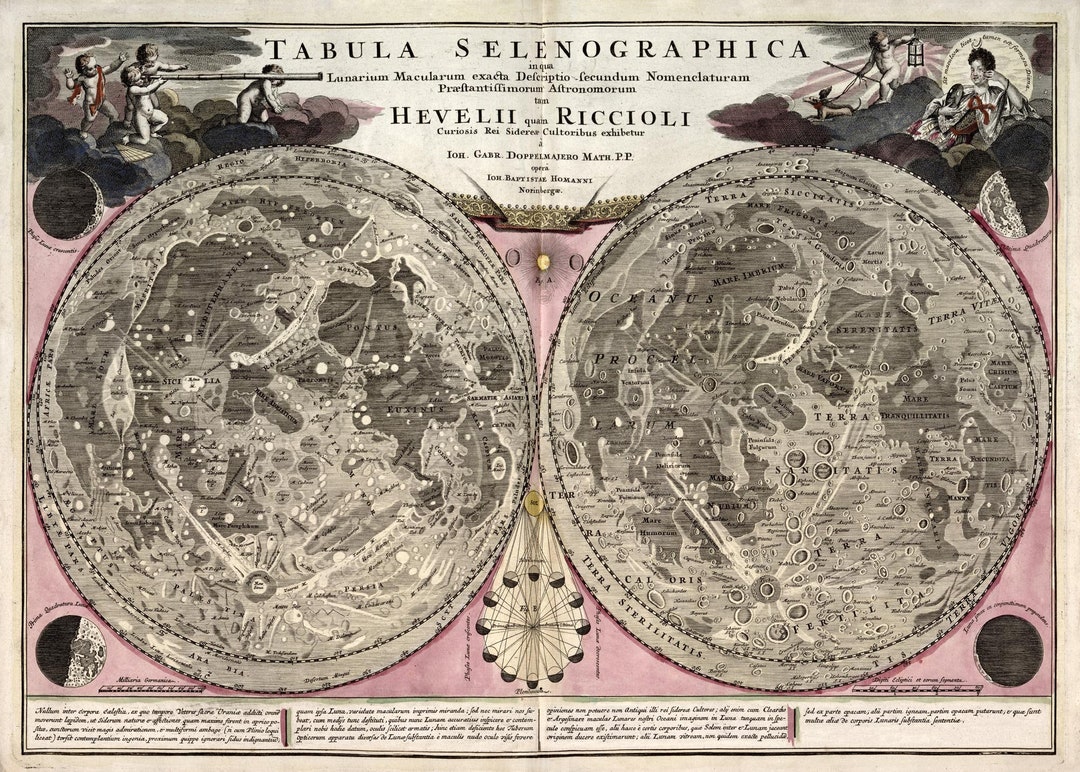 Moon Map 1708, Old Map of the Moon in High Resolution Prints up to ...