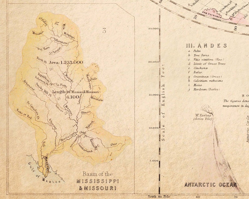 Victorian World Map, Map of the World 1849 With Mountains & Rivers, 5 ...
