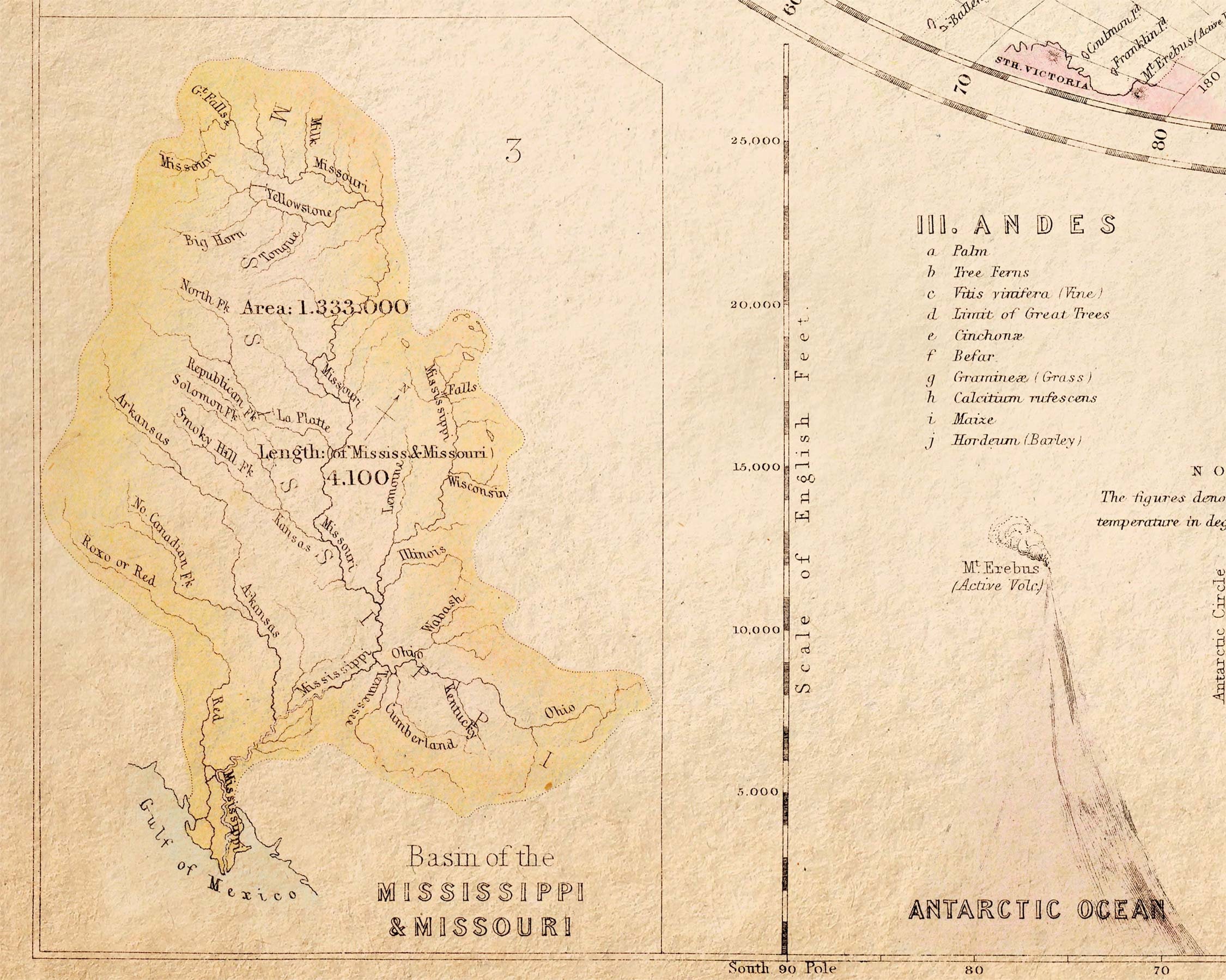 Victorian World Map, Map of the World 1849 With Mountains & Rivers, 5 ...