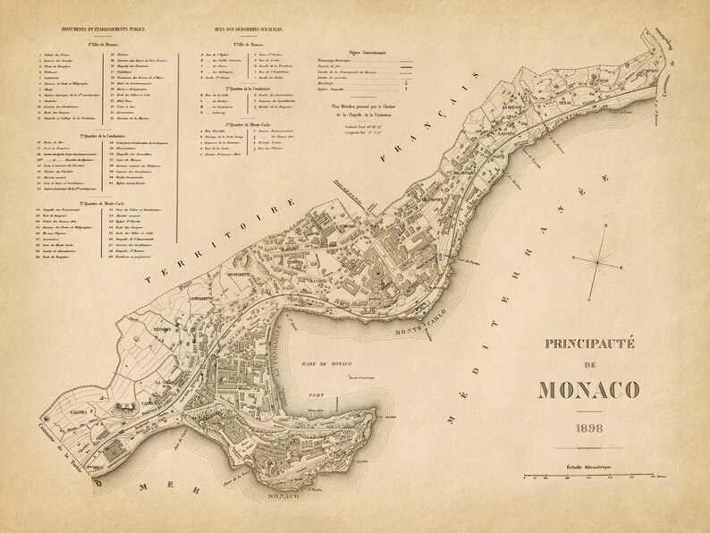Monaco Map 1898, Old Map of Monte Carlo, Monaco in 5 Sizes up to 48x36 ...