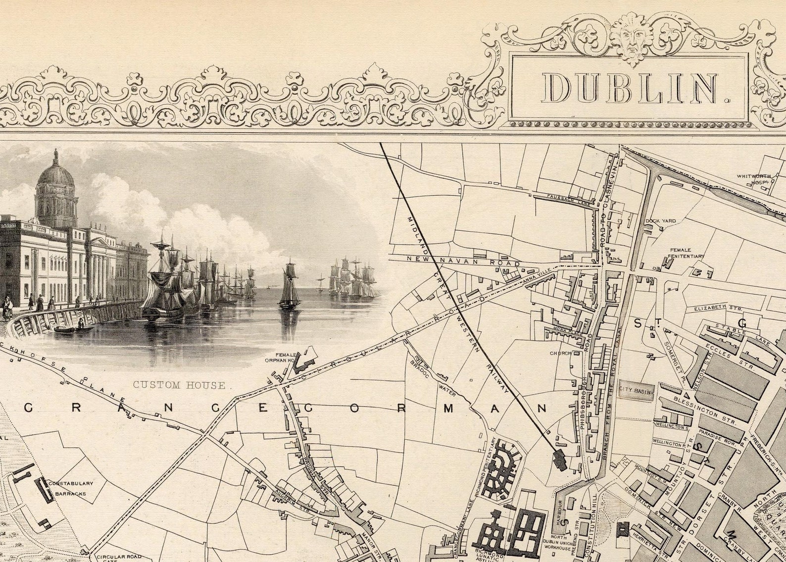 Dublin Map 1851, Vintage Map of Dublin, Ireland in High Resolution ...