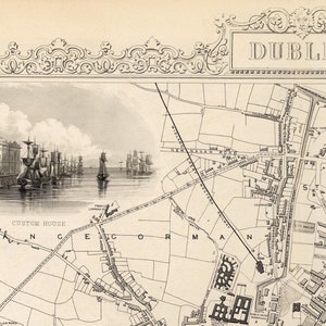 Dublin Map 1851, Vintage Map of Dublin, Ireland in High Resolution ...