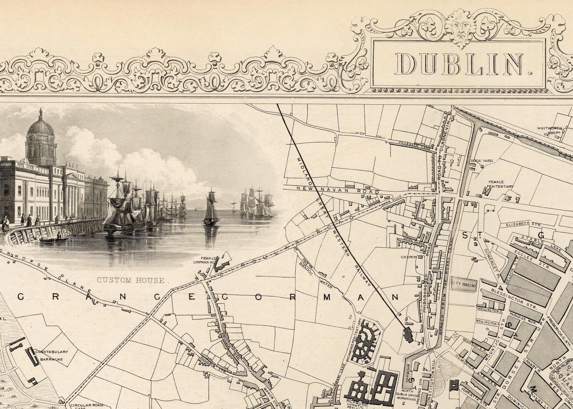 Dublin Map 1851 Vintage Map of Dublin Ireland in High | Etsy