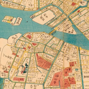 Tokyo Map 1860, Vintage Map of Tokyo, Japan in High Resolution Prints ...