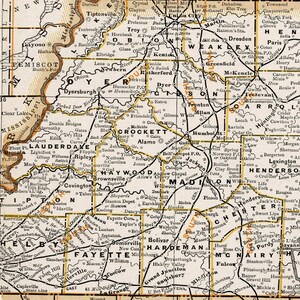 Kentucky & Tennessee State Map 1891, Old Map of Tennessee and Kentucky ...