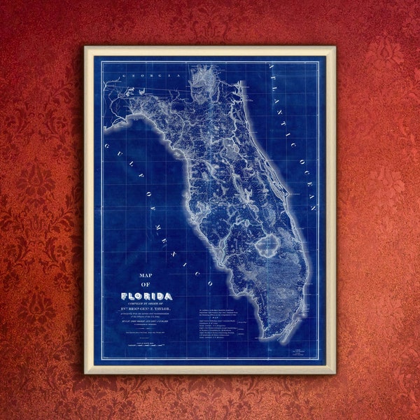 Blueprint Map of Florida - Etsy