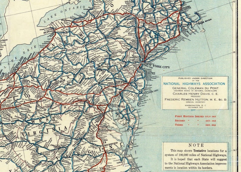 US Map 1915 Vintage Road Map of United States in High - Etsy