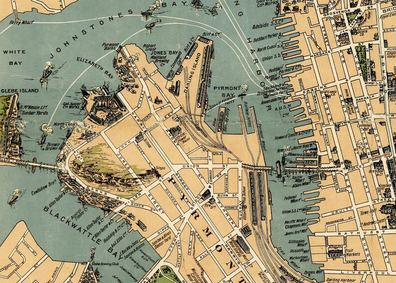Sydney Map 1922 Old Map of Sydney Australia in High - Etsy