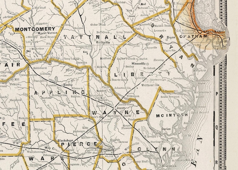 Georgia State Map 1891 Old Map of Georgia US in High | Etsy