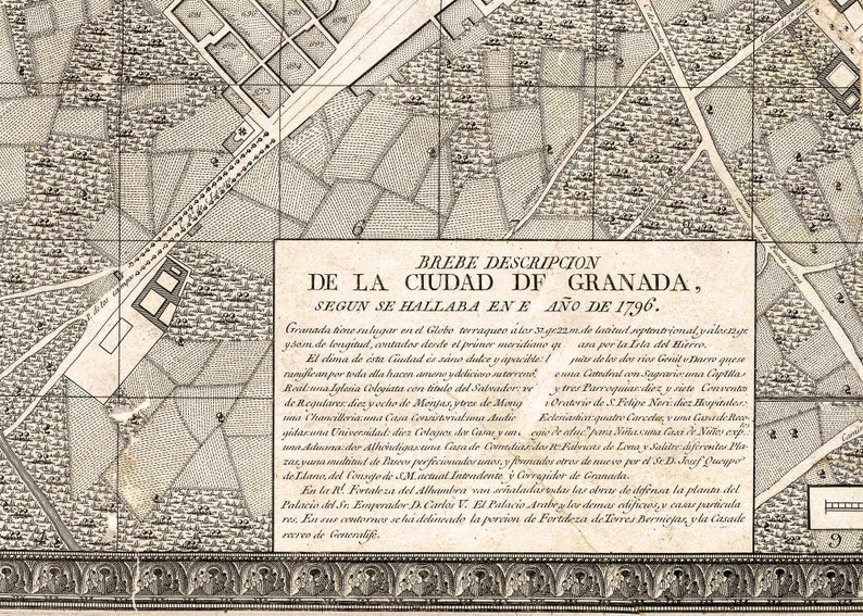 Granada Map 1796, Vintage Map of Granada, Spain in High Resolution ...