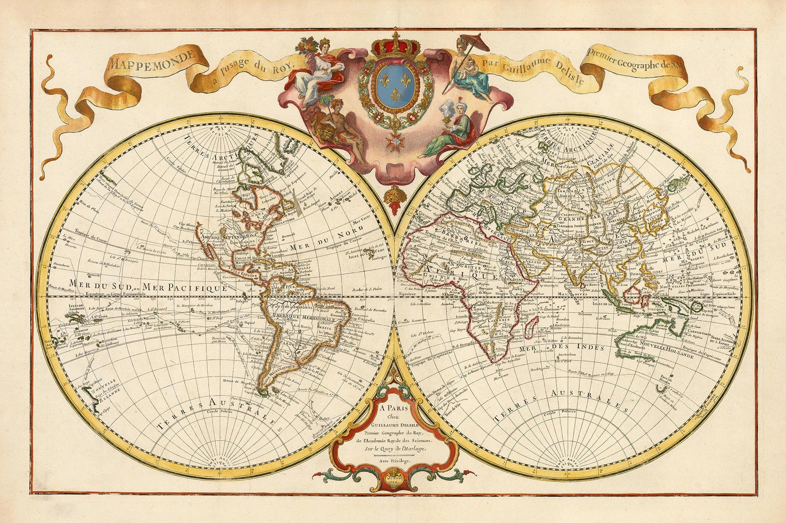World Map 1720, Vintage Map of the World in High Resolution Prints up ...