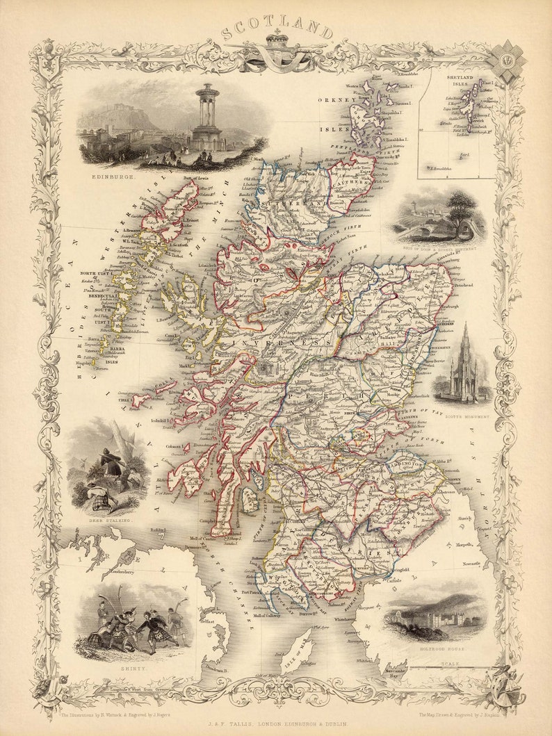 Scotland Map, 7 Sizes up to 40x53″ (100x135cm) Large Old Scotland Map ...