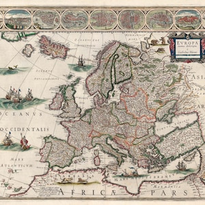 Europe Map, 7 Sizes up to 53x40″ (135x100cm) Old Map of Europe 1635 ...