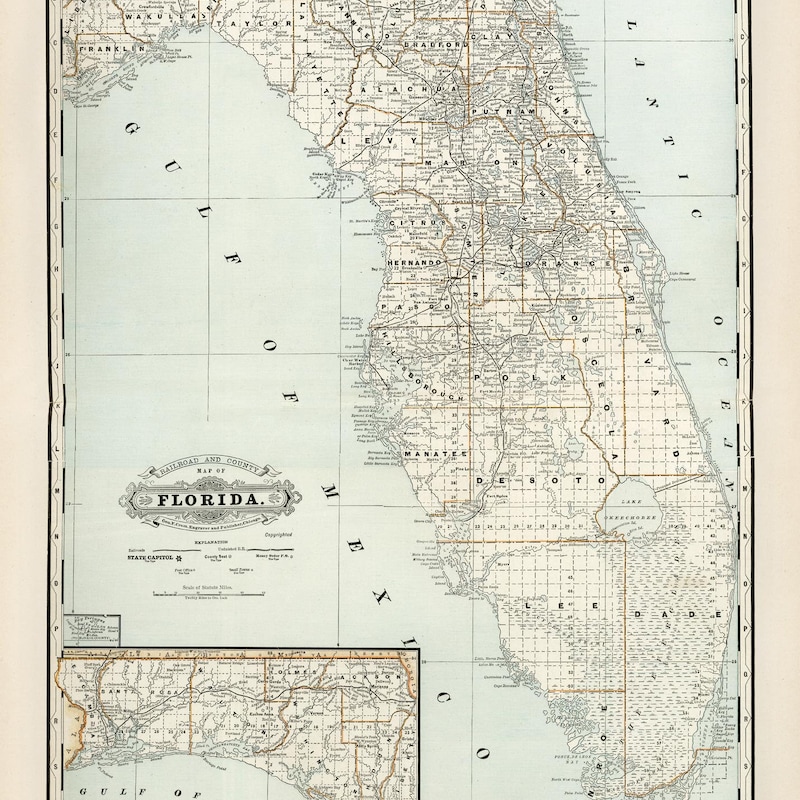 Old Florida Map - Etsy