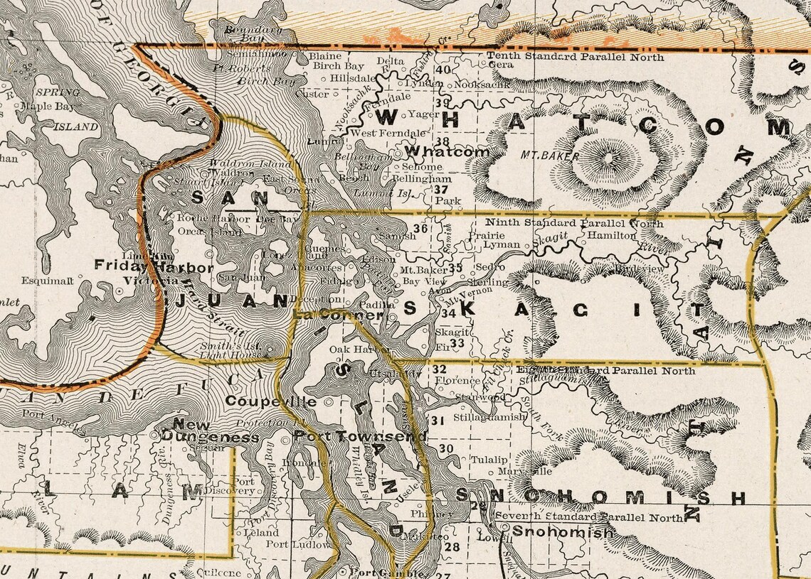 Washington State Map 1891, Old Map of Washington State in High ...