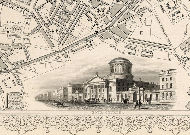 Dublin Map 1851, Vintage Map of Dublin, Ireland in High Resolution ...