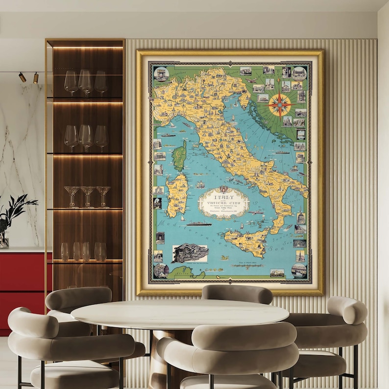 Italy Map 1935 in 6 Sizes up to 40x53″ (100x135 Cm) Vintage Pictorial ...