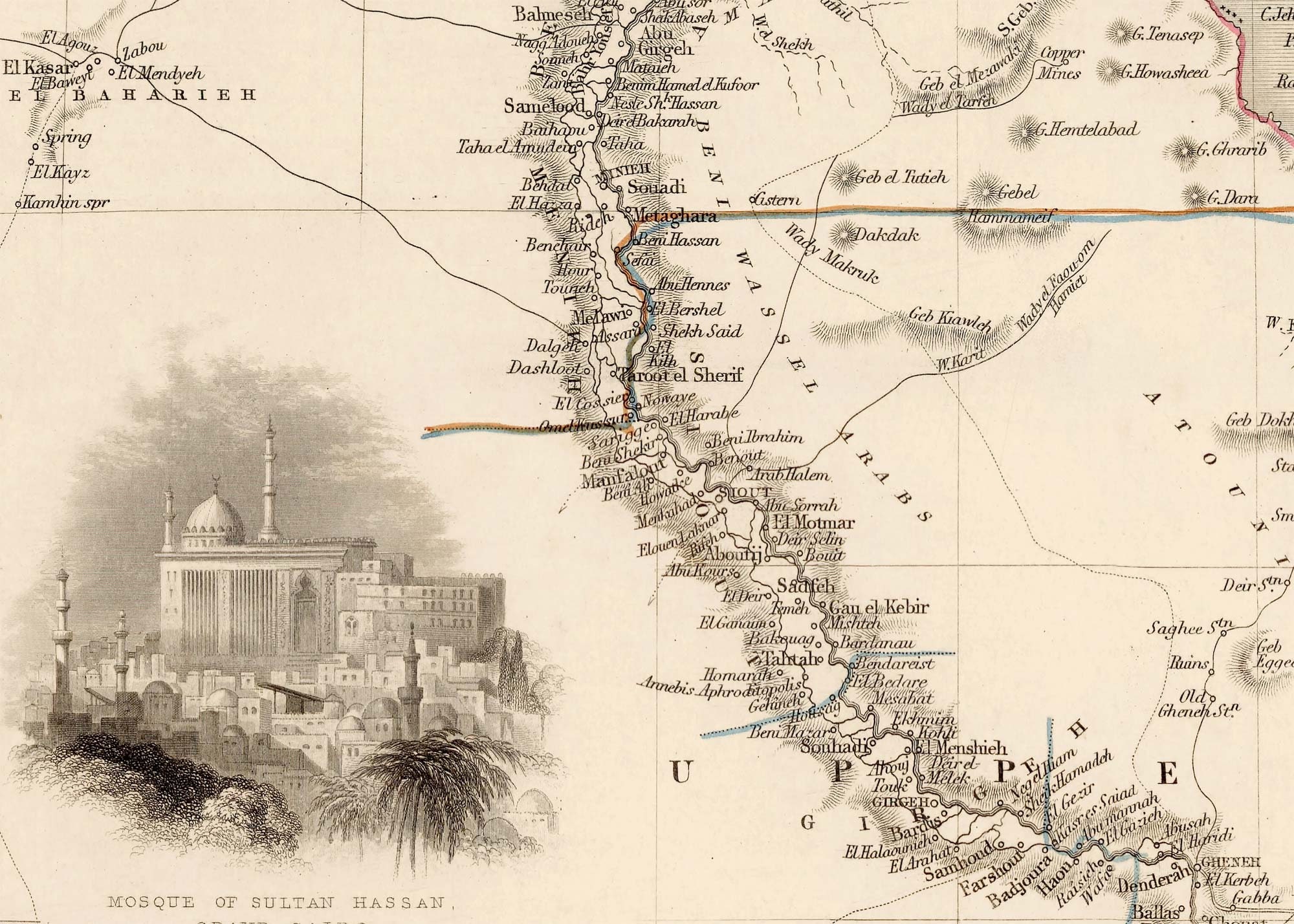 Old Egypt Map 1851, Pictorial Map of Egypt With Ancient Egyptian Sites ...