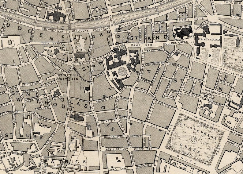 Dublin Map 1851, Vintage Map of Dublin, Ireland in High Resolution ...