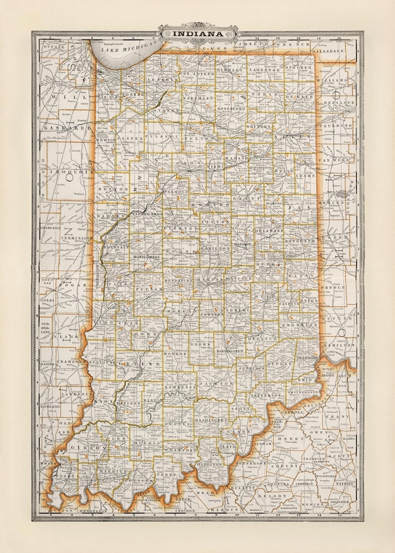 Indiana State Map 1891 Old Map of Indiana in High Resolution | Etsy