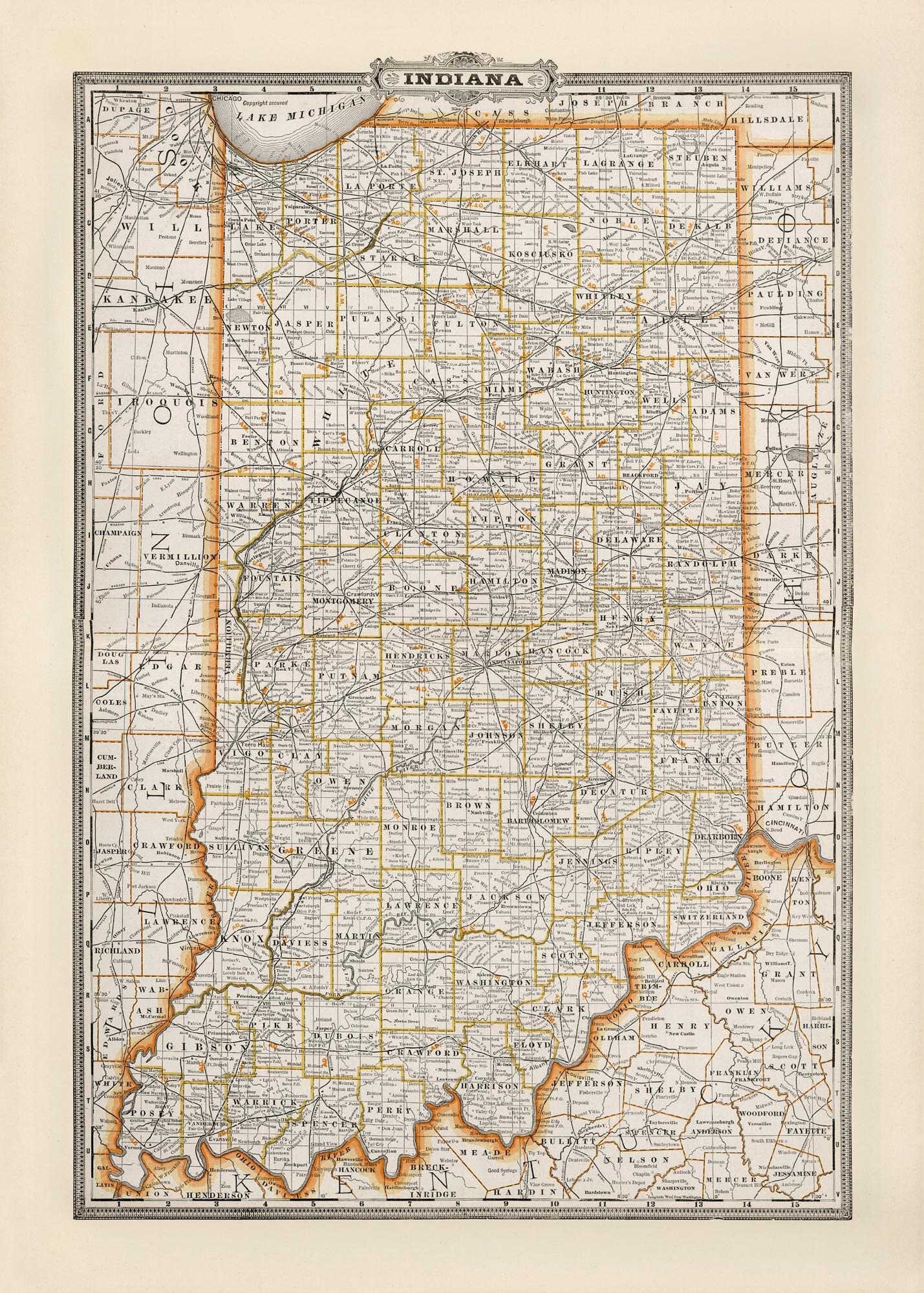 Indiana State Map 1891 Old Map of Indiana in High Resolution | Etsy
