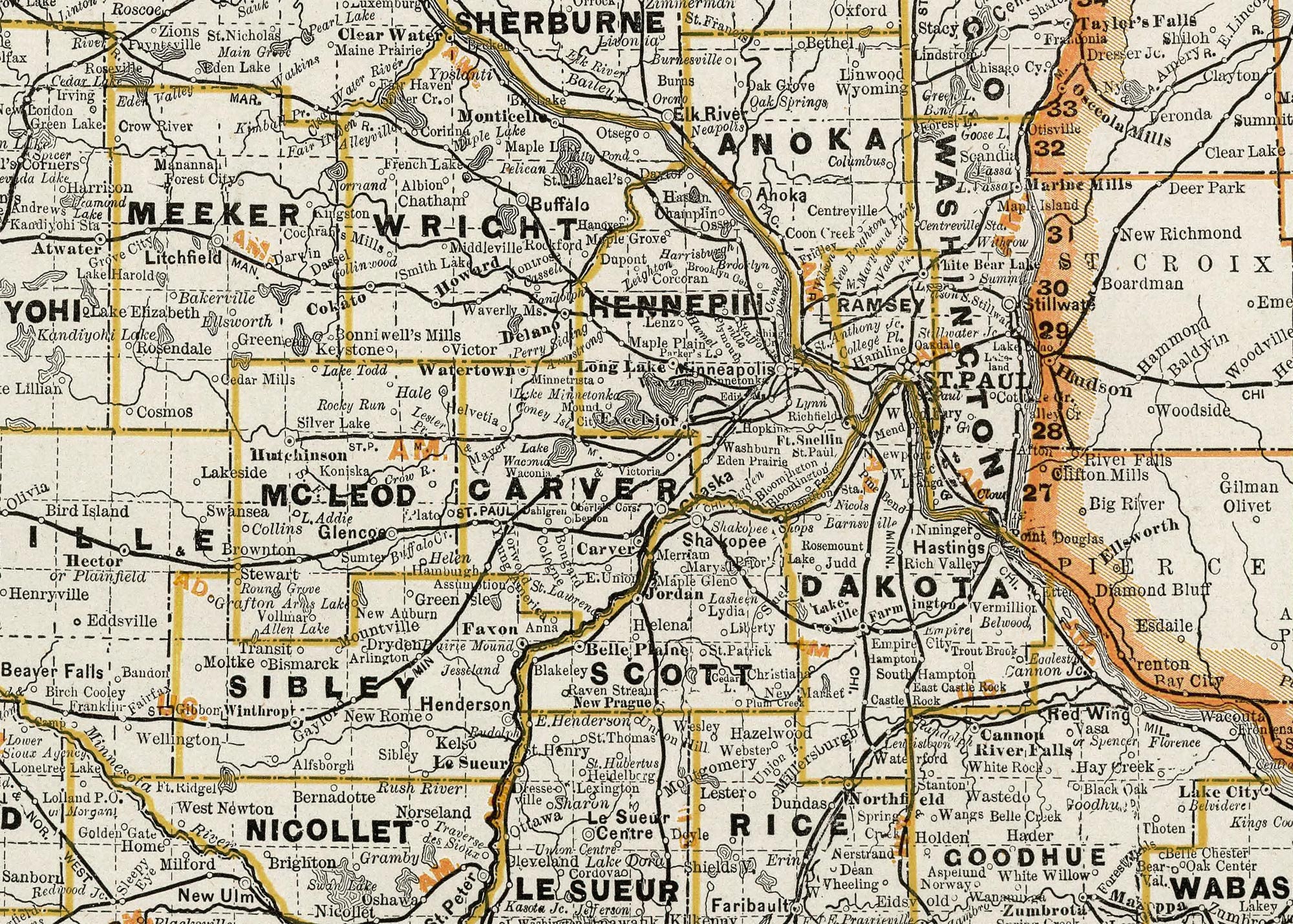 Minnesota State Map 1891, Old Map of Minnesota in High Resolution ...