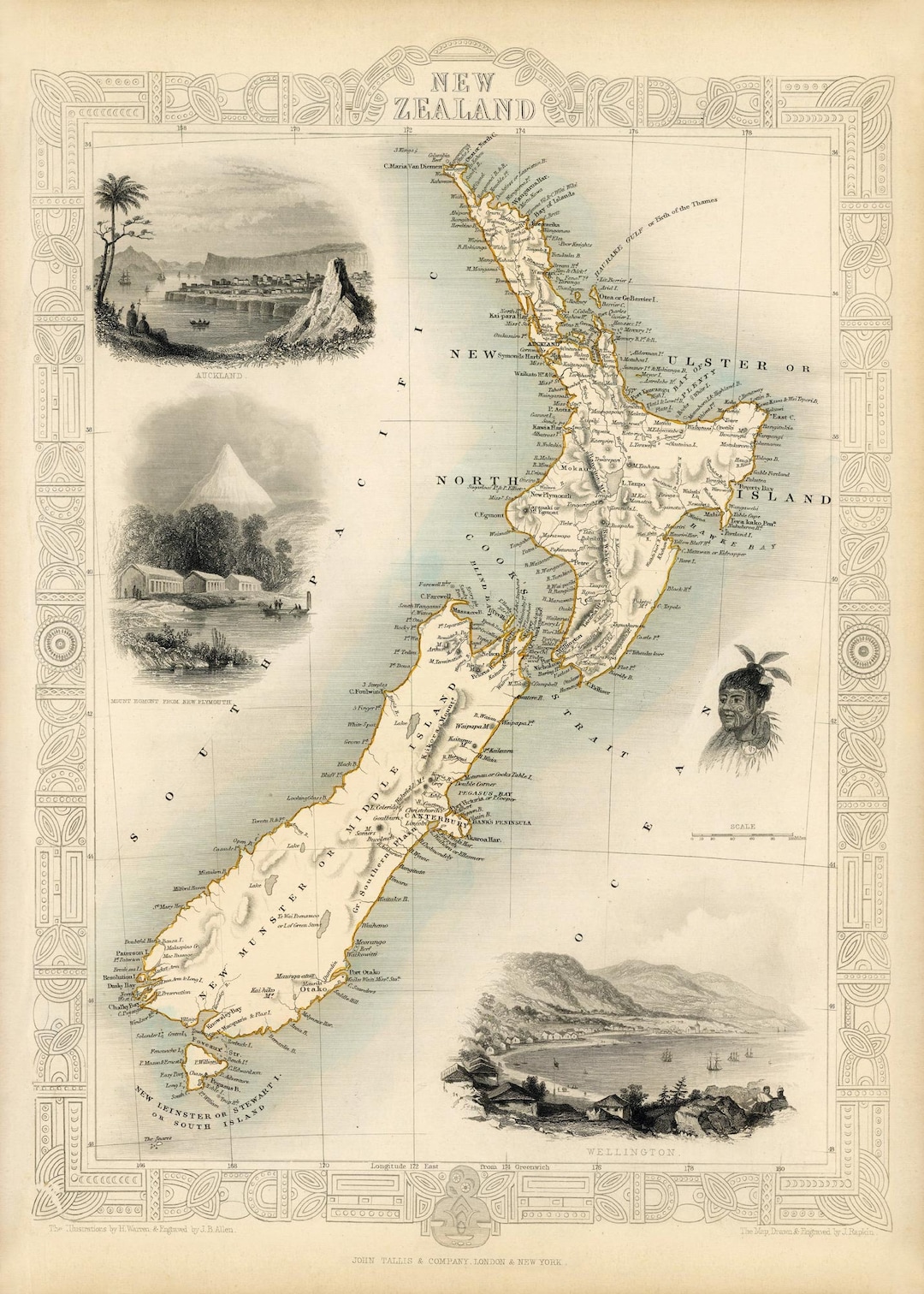 New Zealand Map 1851, Old Map of New Zealand in High Resolution Prints ...