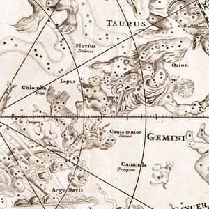 Old Sky Map With Zodiac Signs in 5 Sizes up to 60x40″ (150x100cm ...