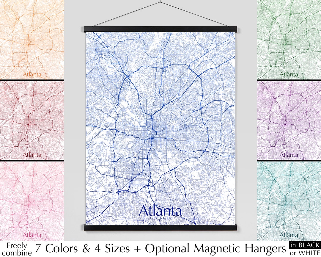 Atlanta Map Print Poster, Map of Atlanta, GA Minimalist Art, 7 Colors 4 ...