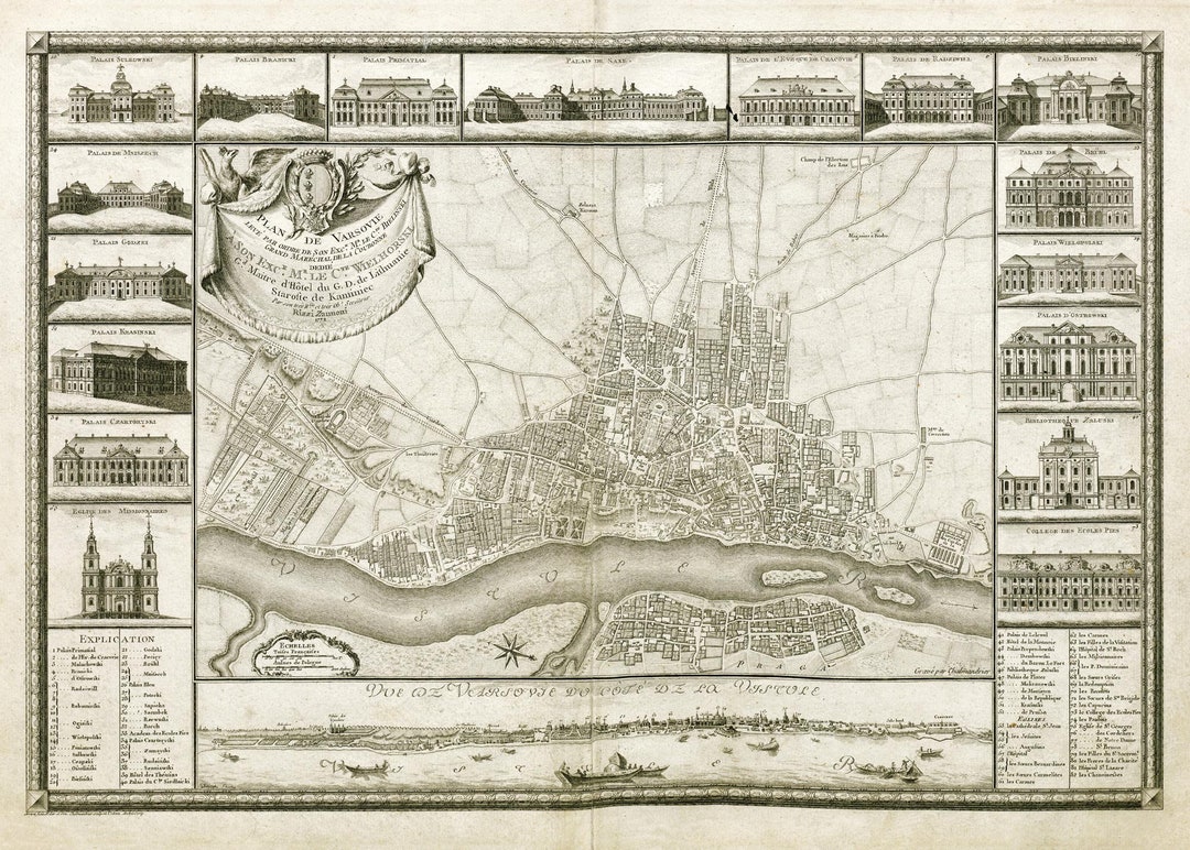 Warsaw Map 1772, Old Map of Warsaw, Poland in High Resolution Prints up ...