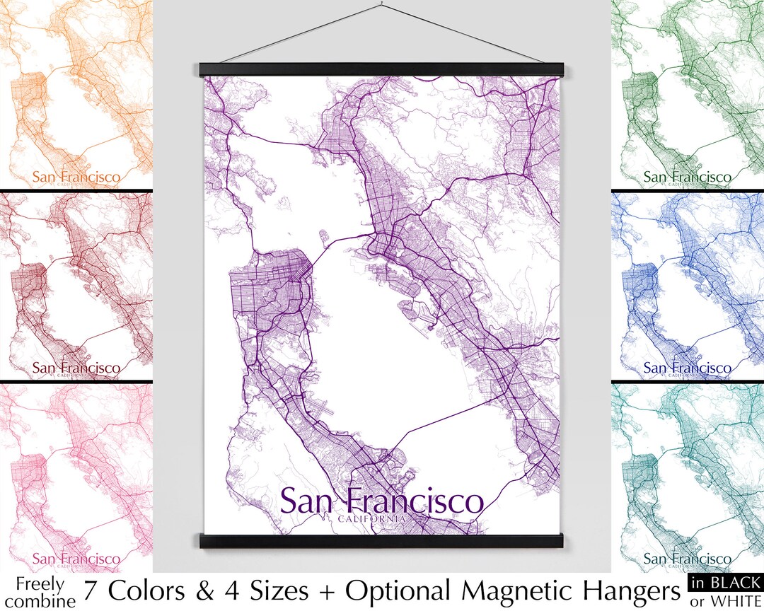 San Francisco Map Print Poster, Map of San Francisco, CA Minimalist Art ...