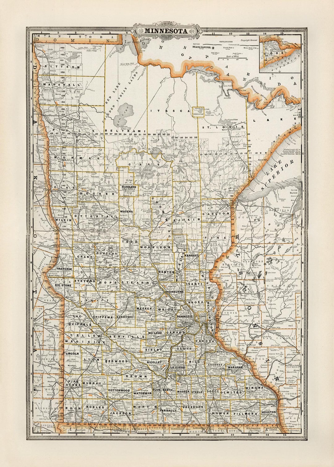 Minnesota State Map 1891, Old Map of Minnesota in High Resolution ...